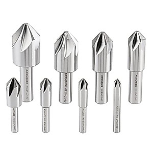 Accusize Industrial Tools 82 Degree 6 Flute H.S.S. Machine Countersink, 8 Pcs, Precision Ground, 0206-1018