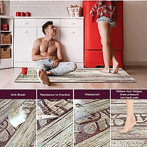 Kitchen Floor Mat 2 Piece Non Slip Washable Kitchen Rug, Premium PVC Foam Comfort Kitchen Rugs and Mats,Waterproof Kitchen Mats for Kitchen, Office, Home, Laundry - 17"x47" + 17"x59" Brown