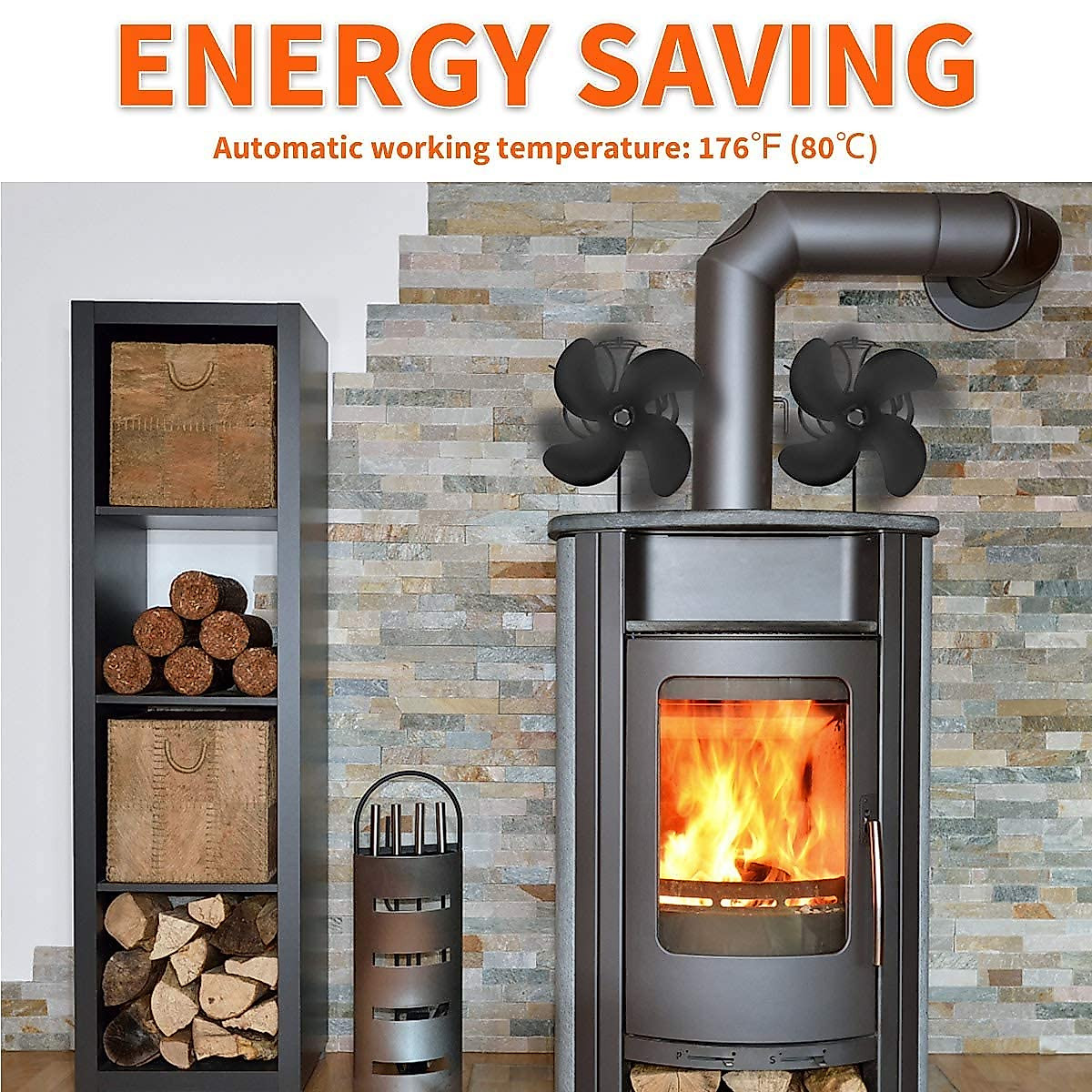 EIVOTOR Heat Powered Stove Fan 4-Blade Auto-sensing Fireplace Fan for Wood/Log Burner/Fireplace,Eco Friendly and Efficient wood stove fan