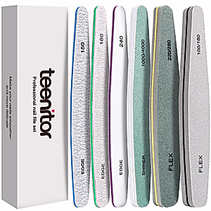 Nail File Buffer, Teenitor Gel Nail File Set Professional Nail Buffer File Block Natural Manicure File Nail Polisher Washable Double Sided