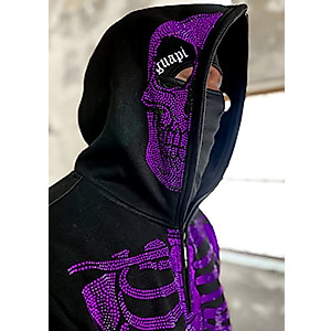 Easyoyo Skeleton 1/4 Zip Up Hoodie for Men Women, Gothic Diamond Glitter Oversize Grunge Punk Dark Sweatshirt