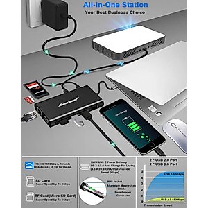 Hiearcool 8IN1 USB C Hub and 11IN1 Docking Station, Type C Hub Ethernet USB C Docking Station