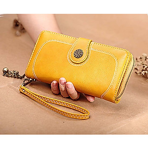 Coolstar Wallets for Women & Men PU Leather Clutch Wallet with Credit Card Holders Wristlet Phone Checkbook Organizer Large (Yellow with Sunflower Snap), Sunflower Snap + Yellow