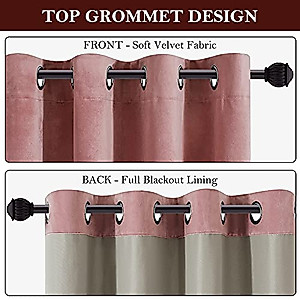 HOMEIDEAS 100% Blackout Velvet Curtains 84 Inches 2 Panels Blush Pink Black Out Curtains for Bedroom Living Room Nursery, Room Darkening Thermal Insulated Grommet Window Drapes, Mauve, W52 x L84