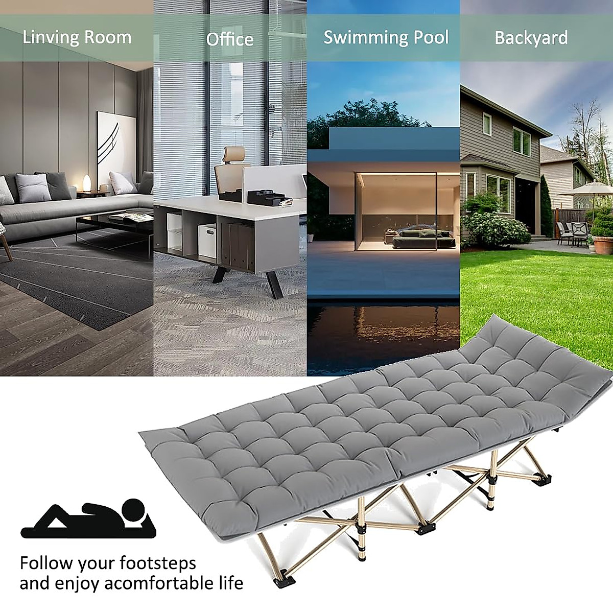 STARBRILLIANT Adjustable Foldable Deck Chair with Cushion, Foldable Outdoor Terrace Lounge Chair, Open to Rest No Pillows Needed (Gray B)