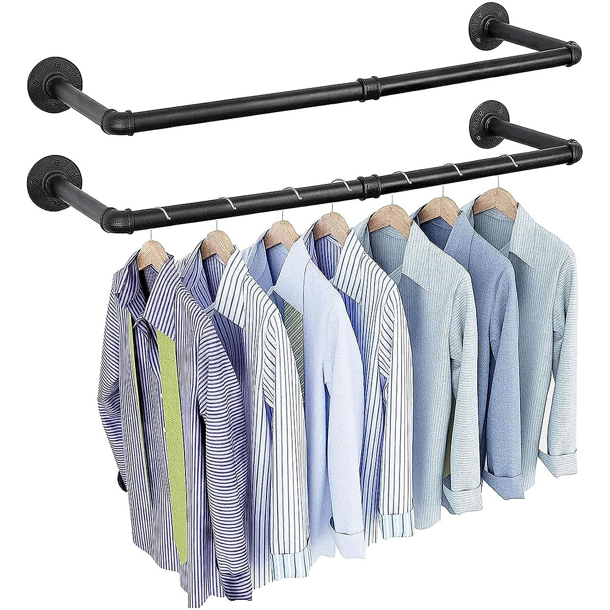 Clothes Rack, Industrial Pipe Wall Mounted Garment Rack, Heavy Duty Iron Pipe Clothing Garment Rail Multi-Purpose Detachable Hanging Clothes Shelf Hanging Rod ( Color : 2pcs , Size : L-49cm(19.3in) )