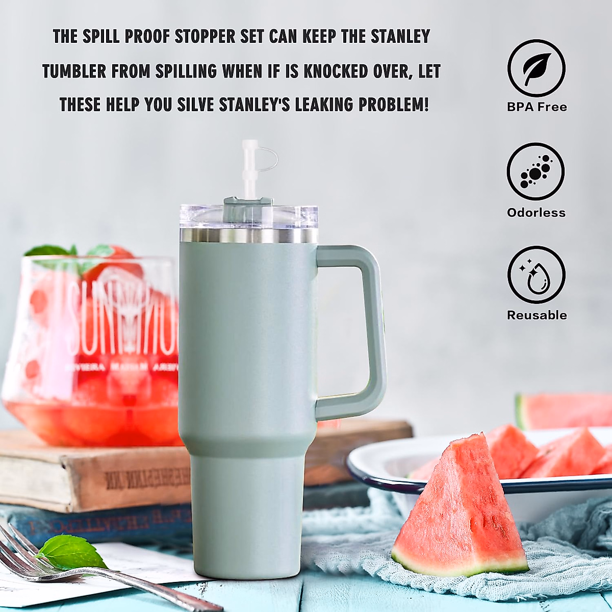 12pcs Silicone Spill Proof Stopper Set, Compatible with Stanley Cup 40 oz 30 oz Quencher H1.0&2.0, Stanley Cup Accessories, with Fix Leak Stopper, Lid Spill Plug and Straw Cover Cap