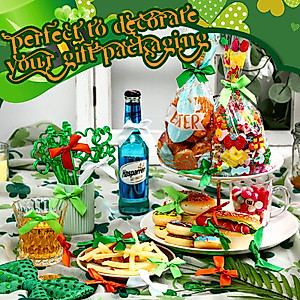 120 Pcs St. Patrick's Day Twist Bow Satin Twist Tie Bows Fabric Bows for Crafts Polyester Craft Bows Decorating Ribbon Bows Gift Wrap Bows for DIY Gift Wrapping, Light Green, Dark Green, White, Orange