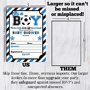 Blue & Black Kick Off His Arrival Soccer Themed Baby Sprinkle Baby Shower Invitations for Boys, 20 5x7 Fill In Cards with Twenty White Envelopes by AmandaCreation