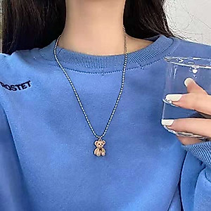 RIJOAN Cute Teddy Bear Pendant Necklace for Girls Women Korean Fashion Kawaii Bear Long Sweater neck Chain Necklace Cute collar Jewelry