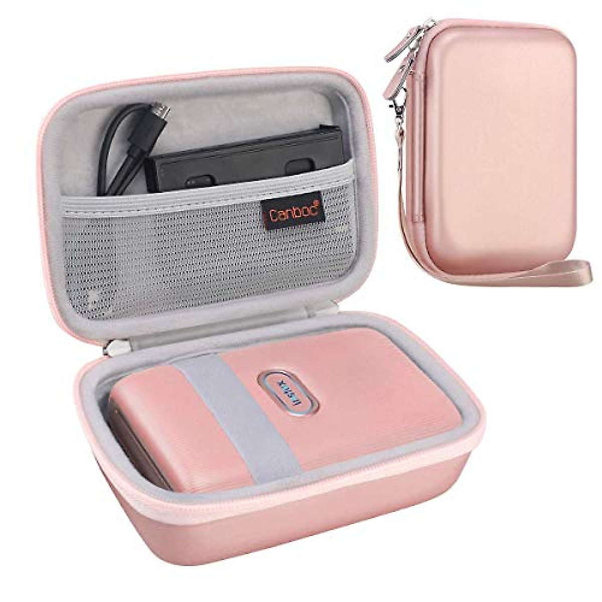 Canboc Hard Case for Fujifilm Instax Mini Link 2/ Instax Mini Link Smartphone Printer/Fujifilm Instax Mini EVO Instant Camera, Mesh Pocket fit Instax Mini Instant Film and Cable, Rose Gold