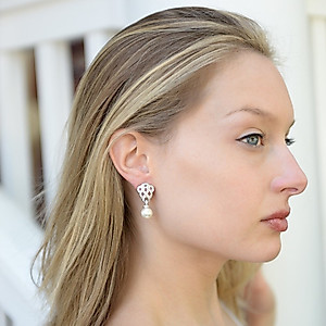 Mariell Vintage Art Deco Pearl Clip On Earrings for Wedding, Brides & Mother of Bride - CZ Pave Accent