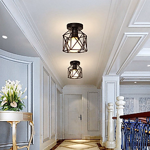 Lysed E26 E27 Retro Black Industrial Light Fixture,Vintage Flush Mount Ceiling Light,Mini Metal Rustic Ceiling Lamp for Porch Hallway,Kitchen,Stairway,Farmhouse Light