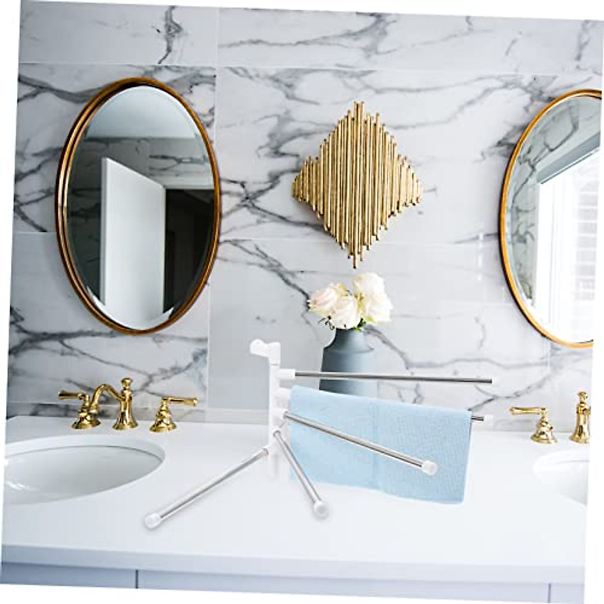 Zerodeko 5 Sets Rotating Towel Hanger Wall Hand Towel Rod Towel Display Rack Swivel Towel Bar Wall Towel Holder Wall Clothes Rack Wall Mounted Clothing Rack Multipurpose Towel Rack White Pp