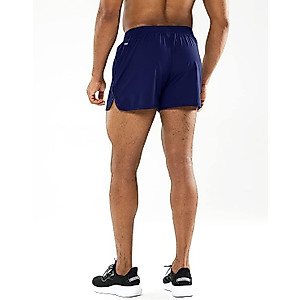 MIER Men's 3 Inches Athletic Running Shorts Built-in Liner Water Resistance Cool Dry Gym Exercise Jogging Track Shorts Zippered Pockets Navy M