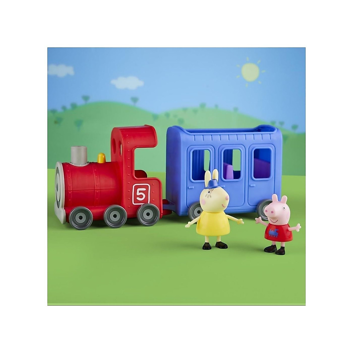 Peppa Pig Peppa’s Adventures Miss Rabbit’s Train 2-Part Detachable Vehicle Preschool Toy: 2 Figures, Rolling Wheels, for Ages 3 and Up