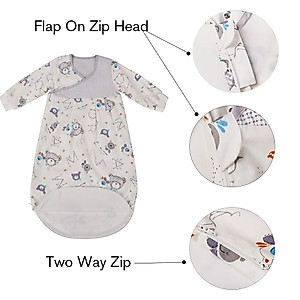 BLOOMSTAR Baby Sleeping Sack Long Sleeves (3-12M) Tog 2.5 Warm Newborn Sleeping Bag with Arms Quilted Swaddle Wearable Blanket Toddler Cotton Poplin Infant in a Bag Unisex Sleeper