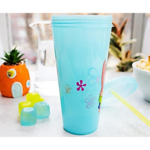 SpongeBob SquarePants "Bros" Color-Changing Plastic Travel Tumbler | Includes Reusable Straw, Leak-Resistant Lid, Fake Ice Cubes | Holds 24 Ounces