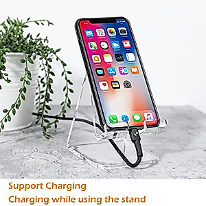 Kamehame 2 Pack Phone Holder for Desk, Clear Acrylic Cell Phone Stand, Compatible with Phone 13 Pro Max 11 12 XR 7 8 Plus SE, Android Smartphone, Pad, Desk Accessories for Home Office