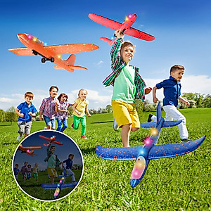 HIKTARME 3 Pack Airplane Launcher Toys, 2 Flight Modes LED Foam Glider Catapult Plane Toy for Kids, Outdoor Flying Airplane Games Toys Birthday Gifts for Boys Girls 4 5 6 7 8 9 10 11 12 Year Old