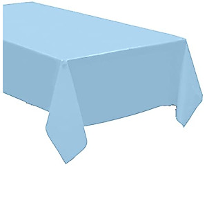 Pack of 4: Disposable Plastic Tablecloths / Table Covers, 54 x 108 inches Each (Light Blue)