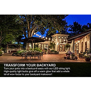 SUNTHIN Outdoor String Lights,48ft Patio Lights with Bright 2W Dimmable Shatterproof Weatherproof Clear Plastic LED Bulbs Outside Hanging Lighting Decoration for Backyard,Porch,Bistro,Cafe,Garden