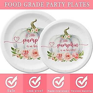 Yuzioey Pumpkin Baby Shower Decorations, A Little Pumpkin is on the Way Baby Shower Tableware for 25 Guests, Pumpkin Theme Baby Shower Supplies Tableware, Paper Plates, Napkins, Dessert Plates