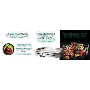 Inferno Blaze IB-CTG-48M 48” Wide Countertop Commercial Griddle with Manual Controls 120,000 BTU - CSA Certified, Stainless Steel Exterior Natural Gas Griddle - Perfect for Commercial Kitchens