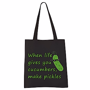 VAMSII Pickle Gifts for Pickle Lover Tote Bag When Life Gives You Cucumbers Make Pickles Shopping Bag Cucumber Lover Funny Bag Gifts(Make Pickles Tote)