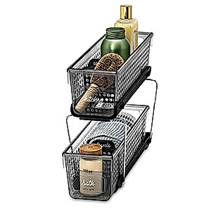 Madesmart 2-Tier Plastic Mini Multipurpose Organizer with Divided Slide-Out Storage Bins, Compact Under Sink and Cabinet Organizer Rack, Carbon, Pack of 6
