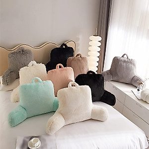 Urban Lifestyle Decorative and Supportive Backrest Reading Bed Pillow, Ultra Soft Long Hair Faux Fur Reverse to Mink Fabric, Black