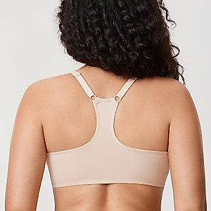 DELIMIRA Women's Racerback Front Closure Bras Lace Plus Size Full Coverage Underwire Unlined Support Bra Beige 44D