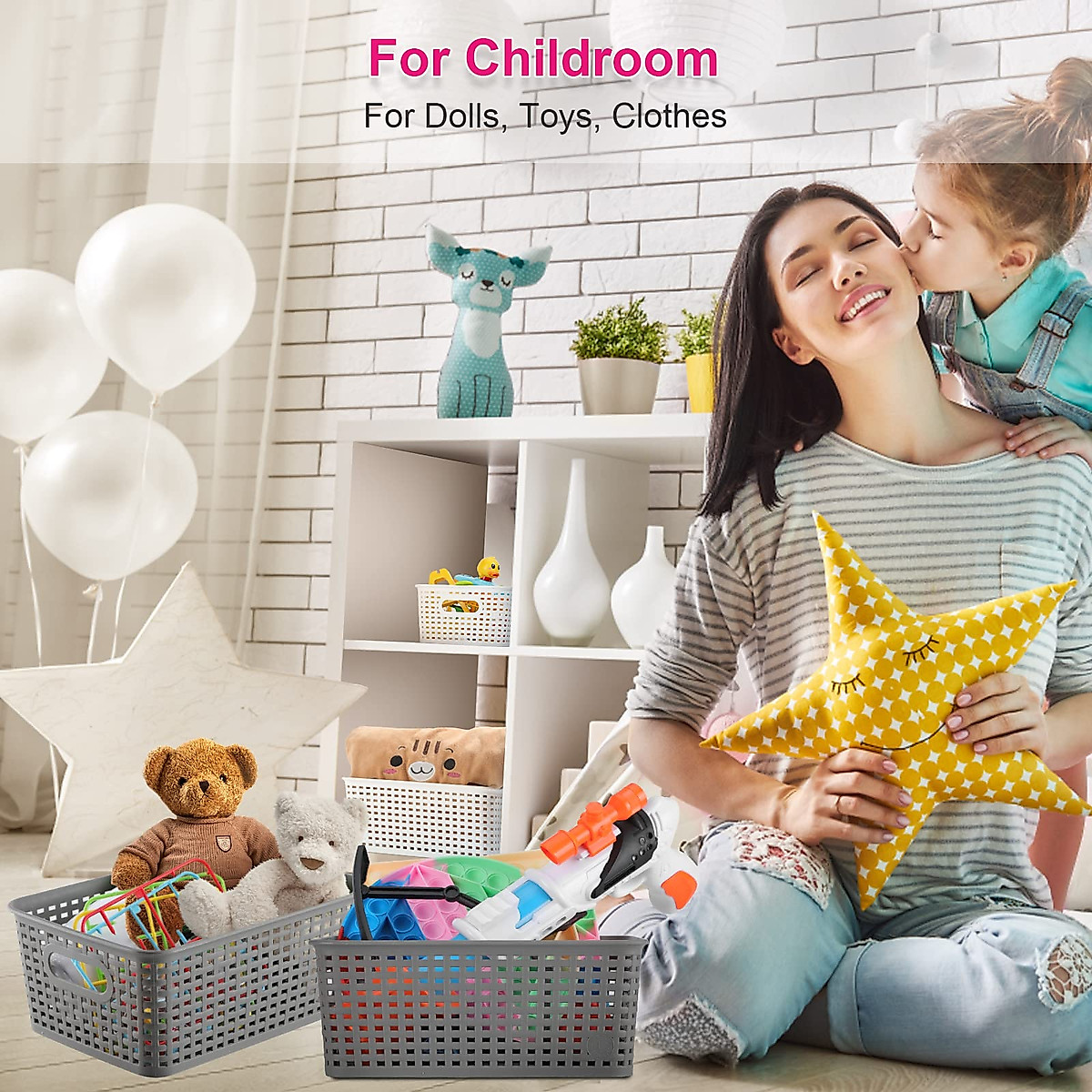 EOENVIVS Storage Bins with Lids 8 Packs Small Plastic Storage Basket Organizer Bins Pantry Organization and Storage Container for Organizing Shelves Desktop Closet Playroom Classroom Office, Grey