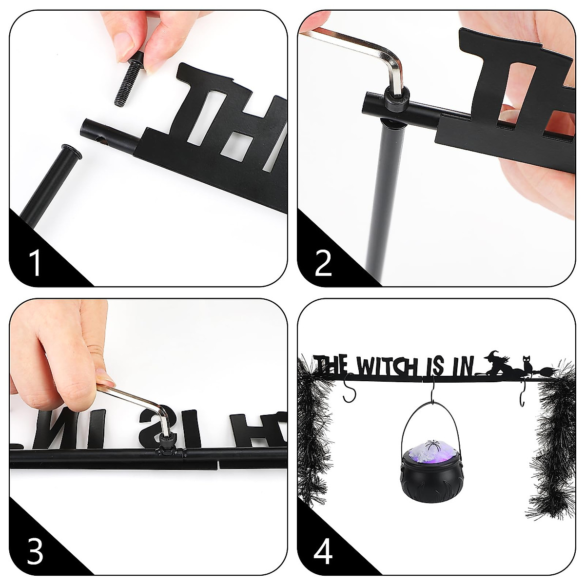 Halloween Witch Cauldron Candy Serving Bowl Halloween Punch Bowl Lighting Party Decorations for Table Kitchen Indoor Outdoor Halloween Candy Holder with Iron Rack and Garland Spiders