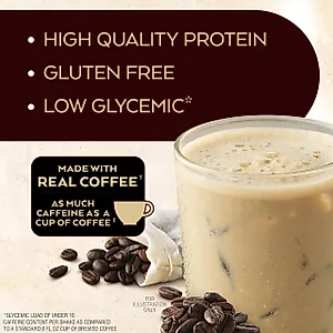 Atkins Café au Lait Iced Coffee Protein Shake, 15g Protein, Low Glycemic, 3g Net Carb, 1g Sugar, Keto Friendly, 12 Count