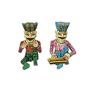 Garden Of Arts Wooden Sitting Musician 4 inch Bawla Set of 5 Handmade Handicraft for Home Decor Gift Item