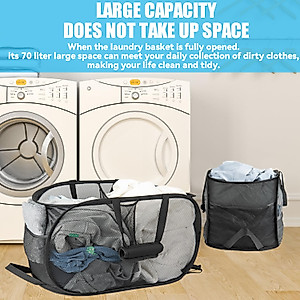 Collapsible Mesh Laundry Basket 2 Pack Pop Up Laundry Basket Mesh Foldable Laundry Basket with Soft Comfortable Handle Pad, Folding Laundry Basket Strong Durable and Excellent Breathability, Black