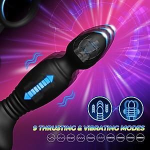 Prostate Massager Anal Plug with Cock Ring, HESEKS Thrusting Vibrator Adult Toys with 9 Thrusting & Vibrating Modes, Sex Toys for Men Women Couples with Remote Control & APP, Male Sex Toys Anal Toys