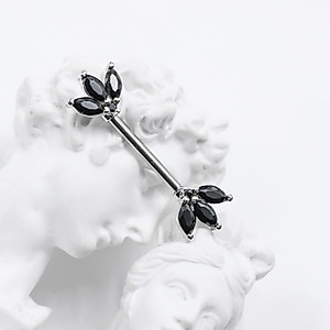 BODY16G CZCZ 14G Leaf Nipple Rings 316L Surgical Steel Nipple Barbrlls Leaves Nipple Ring Body Piercing Jewelry for Women Men