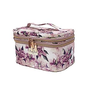 Conair Travel Makeup Bag, Large Toiletry and Cosmetic Bag, Perfect Size for Use At Home or Travel, Train Case Shape in Pink Floral Print