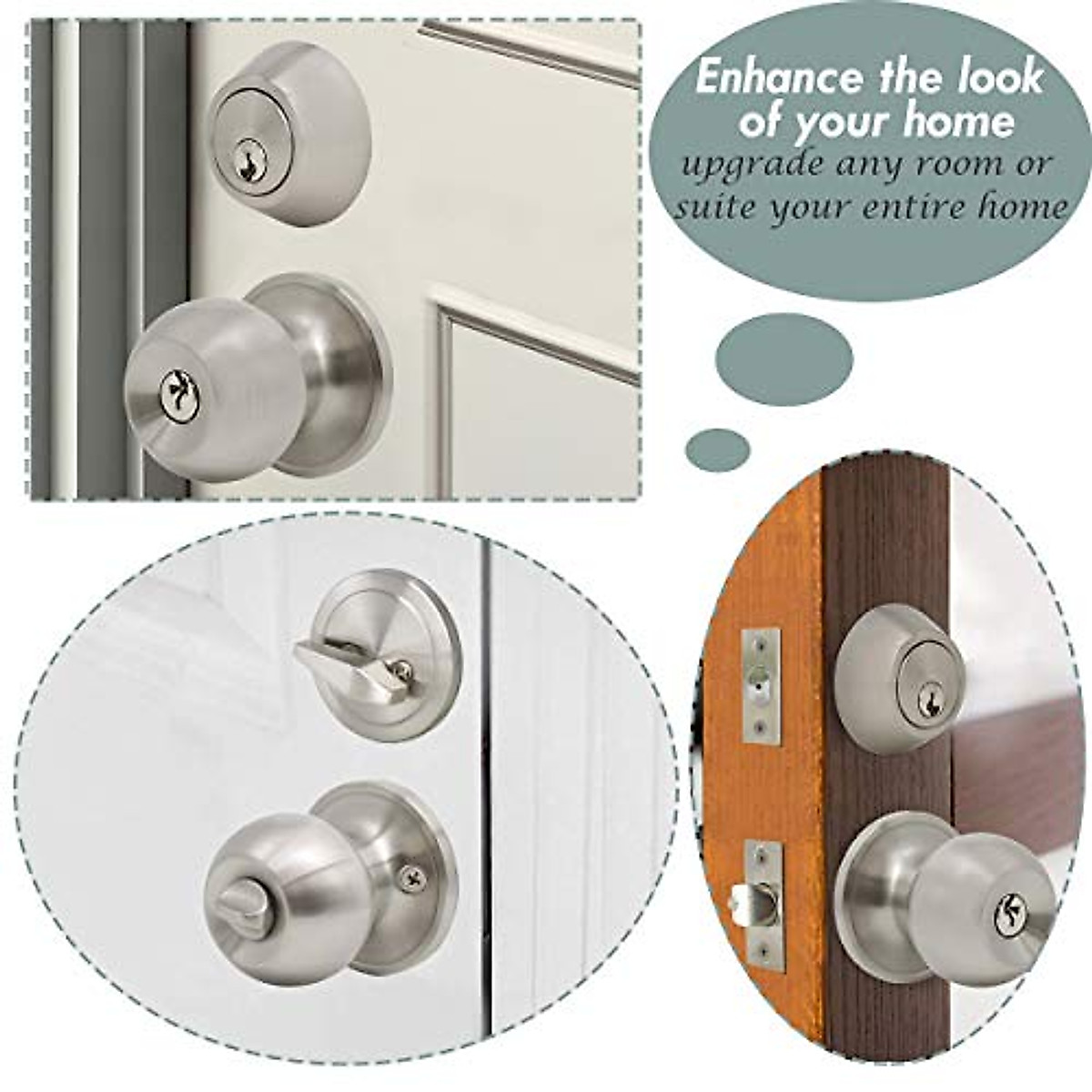 home improvement direct 4 Pack Keyed Alike Entry Door Knobs and Single Cylinder Deadbolt Lock Combo Set Security for Entrance and Front Door with Classic Satin Nickel Finish