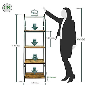 Nijoam 5 Tier Bookshelf, Tall Book Shelf Bookcase, Rustic Bookshelves, Industrial Book case, Freestanding Shelving Unit for Bedroom, Home Office, Living Room, Vintage-Brown