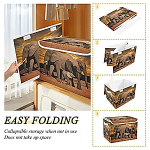 innewgogo African Elephant Storage Bins with Lids for Organizing Closet Organizers with Handles Oxford Cloth Storage Cube Box for Pets Toys