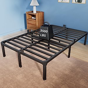 ROIL 14 Inch King Size Bed Frame with Mattress Slide Stopper - Double Black Basic Anti Squeak Steel Slats Metal Platform, Heavy Duty Noise Free Easy Assembly Bedframes, No Box Spring Needed