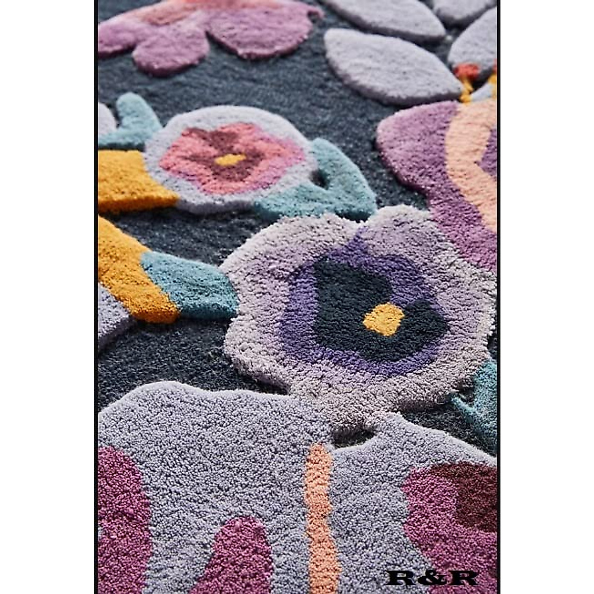 Restoration and Renovation Handmade Flower Multicoloured Irregular Area Rug 100% Imported Blended Wool Floral Area Rug (Navy, 8x5 ft)