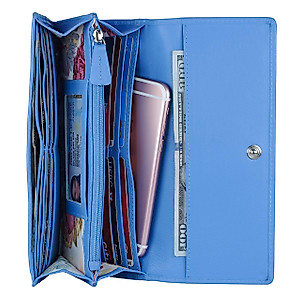 Mou Meraki Women RFID Blocking Real Leather Bifold Wallets For Women-Shield Against Identity Theft (BLUE)