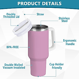 MCHIVER Fondant Pink 30 oz Tumbler with Handle and Straw Stainless Steel Vacuum Water Bottle Leak-proof Travel Coffee Mug Insulated Water Bottle for Hot Cold Beverages