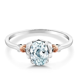 Gem Stone King 925 Silver and 10K Rose Gold Oval Gemstone Birthstone Engagement Ring | Oval 7X5MM | Wedding Engagement Anniversary Solitaire Promise Ring For Women