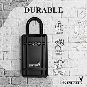 Kingsley KL313 Large Capacity Key Storage Box with Resettable Code, Water Resistant Realtor Key Lock Box for Spare Keys, Lock Box for Home, Apartment, AirBnB