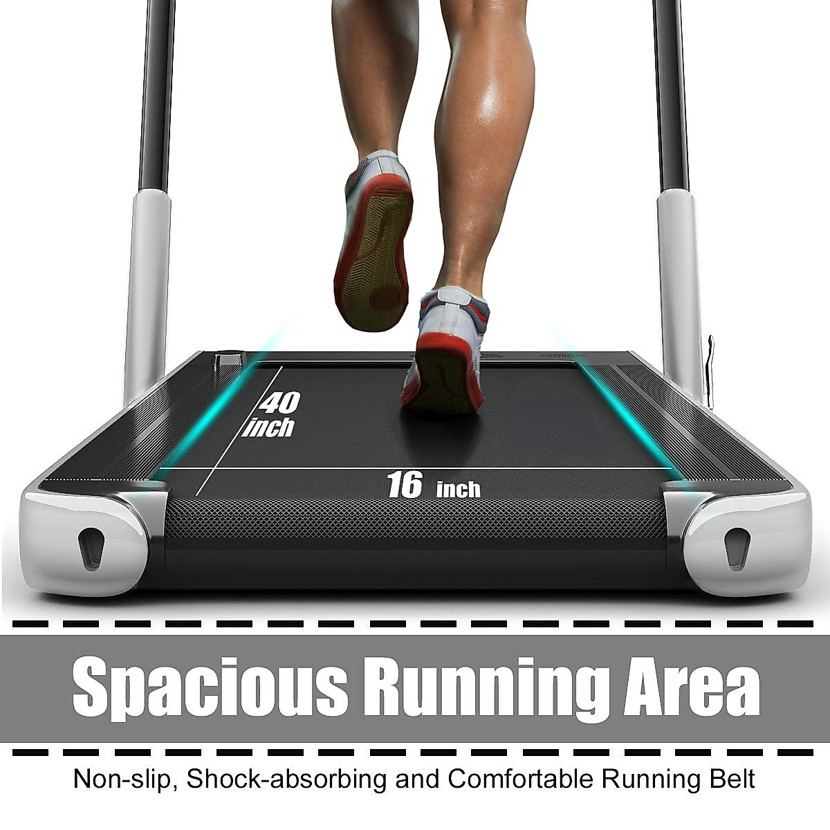 GYMAX Walking Pad, 2 in 1 Free Installation Under Desk Treadmill with Smart App, Remote Control & LED Display, 2.25HP Foldable Portable Compact Running Machine for Small Spaces Home Office (Silver)